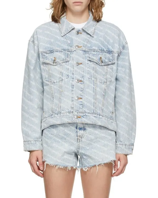 Alexander Wang Allover Logo Denim Jacket - Light Blue