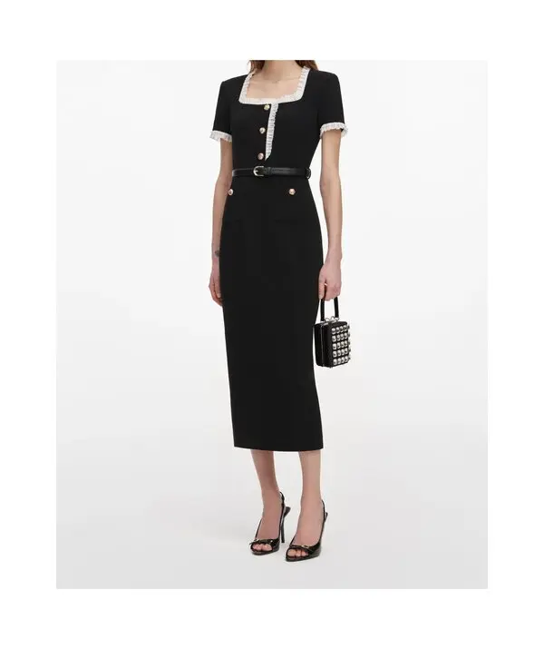 SELF-PORTRAIT Belted Midi Dress With Frill Trim