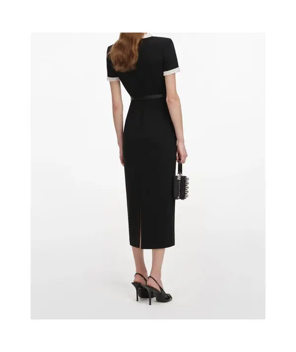 SELF-PORTRAIT Belted Midi Dress With Frill Trim