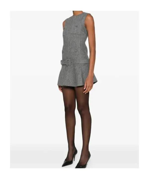 SELF-PORTRAIT Sleeveless Herringbone Belted Dress With Patch Pockets