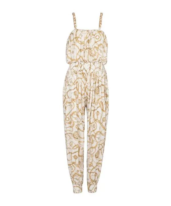 Balmain Printed Jumpsuit With Chain Motif - Golden