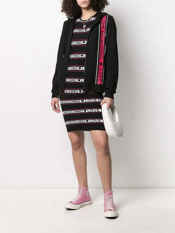 Moschino Printed Zip-up Hoodie - Black
