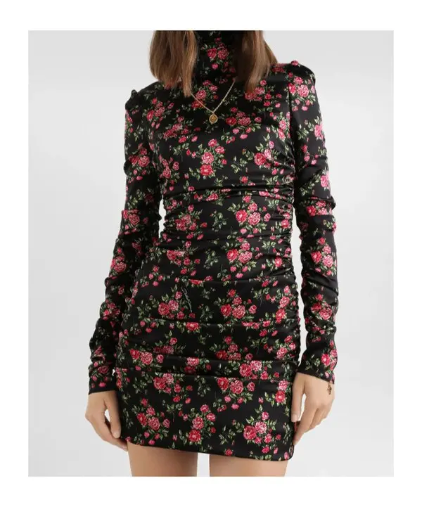 Dolce & Gabbana Small Rose Bouquets-printed Mini Satin Dress - Multi-color