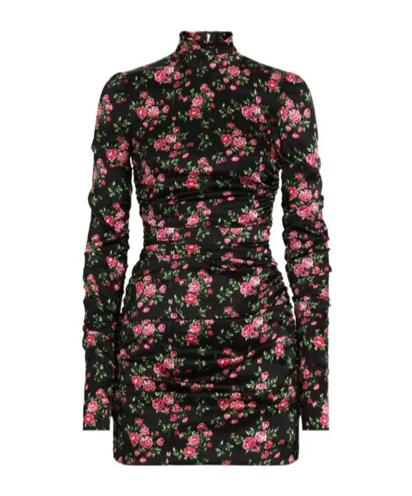 Dolce & Gabbana Small Rose Bouquets-printed Mini Satin Dress - Multicolor