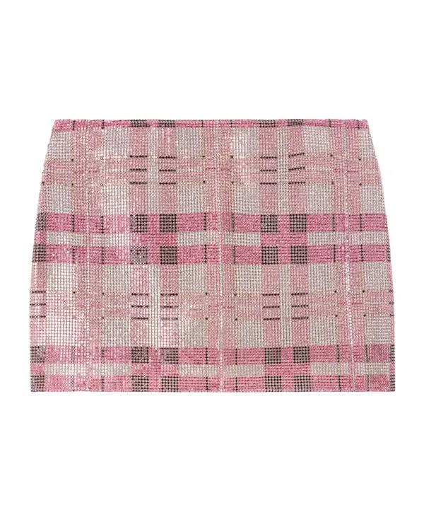 SELF-PORTRAIT Crystal-embellished Plaid Mini Skirt - Pink