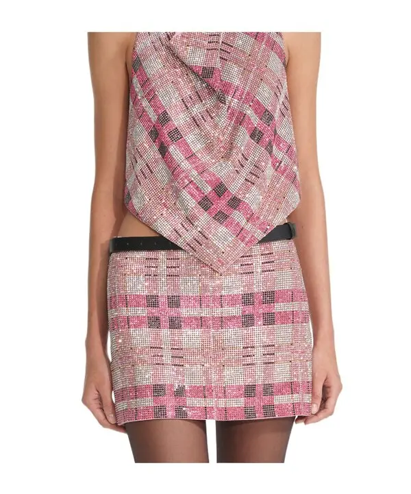 SELF-PORTRAIT Crystal-embellished Plaid Mini Skirt