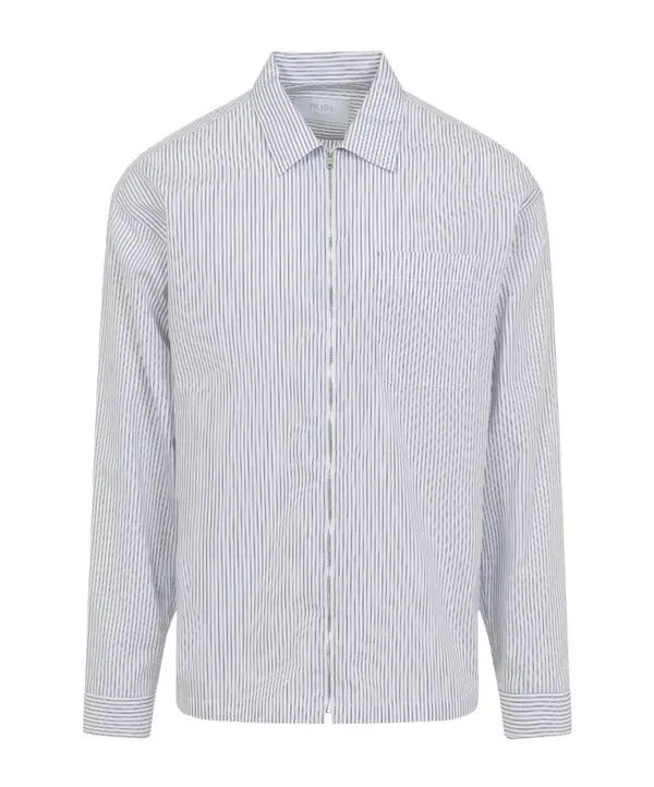 Prada Zip-up Striped Shirt - White