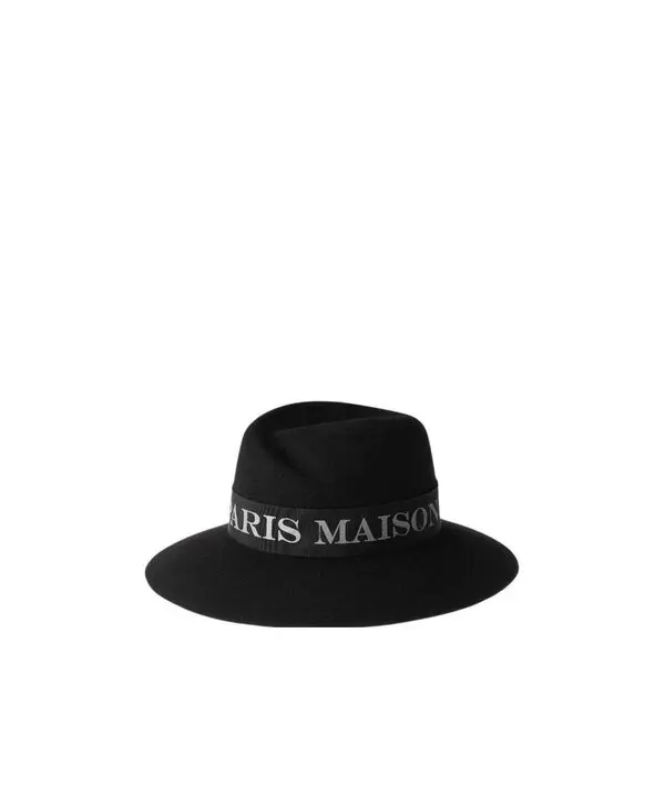 MAISON MICHEL Virginie Logo Trimmed Fedora Hat - Black