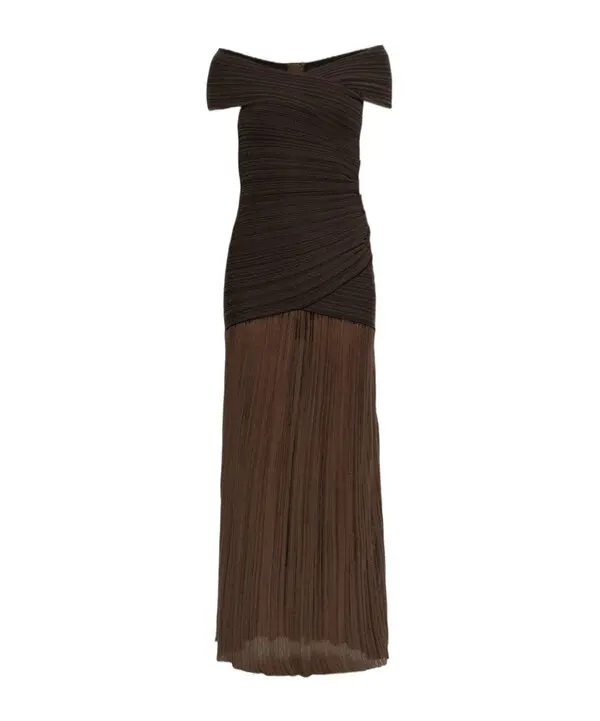 Balmain Off-shoulder Ribbed Maxi Dress