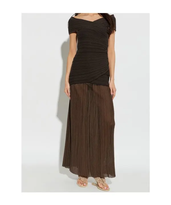 Balmain Off-shoulder Ribbed Maxi Dress