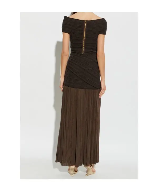 Balmain Off-shoulder Ribbed Maxi Dress