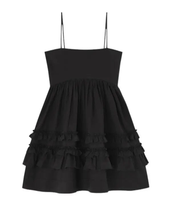 GANNI Mini Frill Dress With Strappy Silhouette - Black