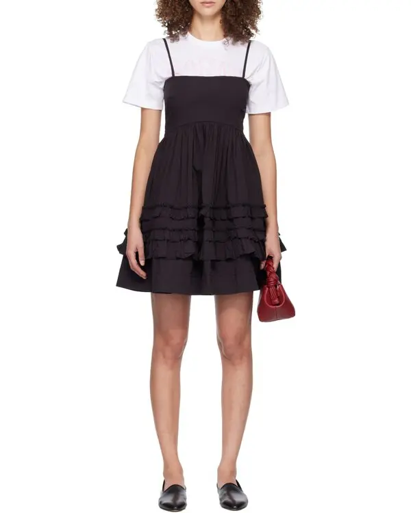 GANNI Mini Ruffle Dress - Black