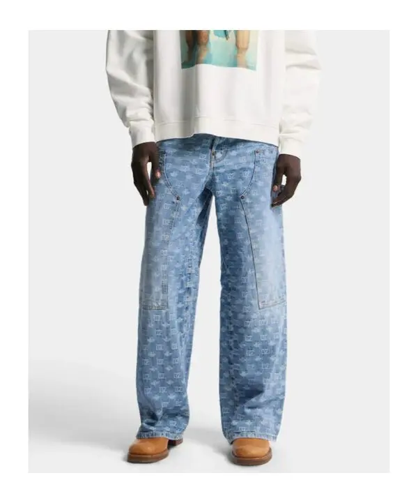 Dsquared2 Light Wash Baggy Carpenter Jeans With Monogram Logo - Blue