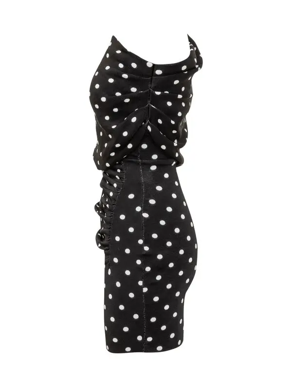 SELF-PORTRAIT Polka Dot Asymmetrical Neckline Ruched Mini Dress