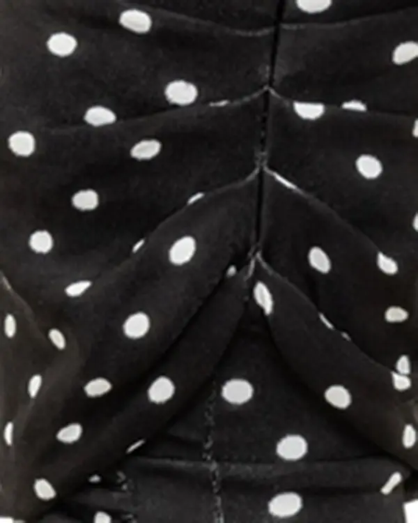 SELF-PORTRAIT Polka Dot Asymmetrical Neckline Ruched Mini Dress