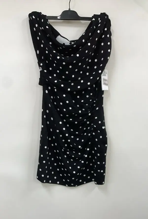 SELF-PORTRAIT Polka Dot Asymmetrical Neckline Ruched Mini Dress