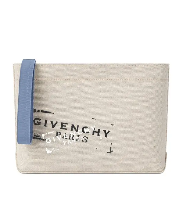 Givenchy Paris Stamped Zipped Clutch Bag - Beige/black