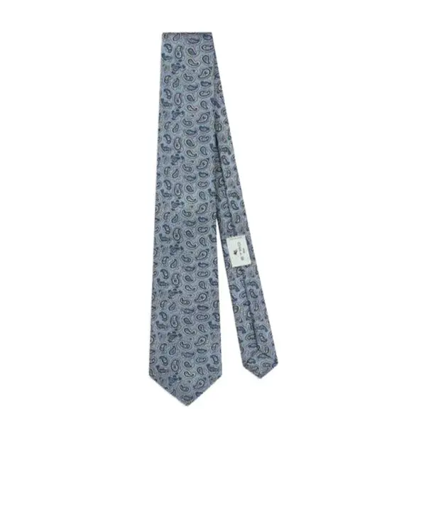 Etro Jacquard Paisley Logo Patch Neck Tie - Light Blue