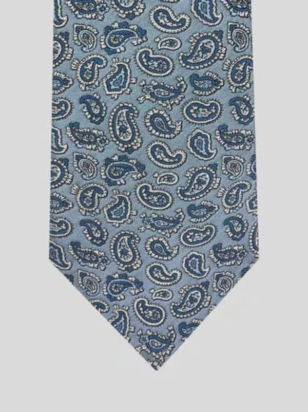 Etro Jacquard Paisley Logo Patch Neck Tie - Light Blue