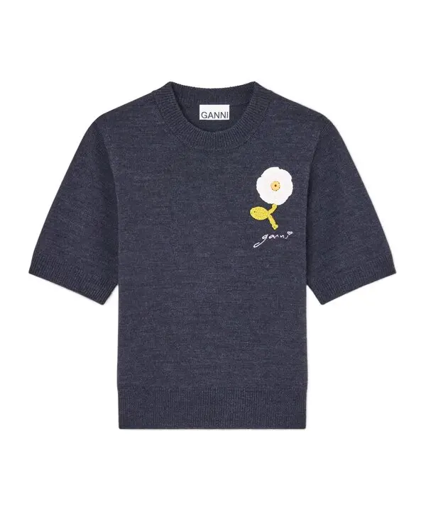 GANNI Knitted T-shirt - Phantom Black