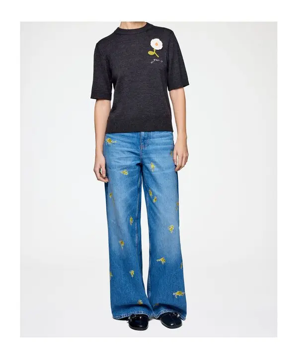 GANNI Knitted T-shirt With Crochet Appliqu