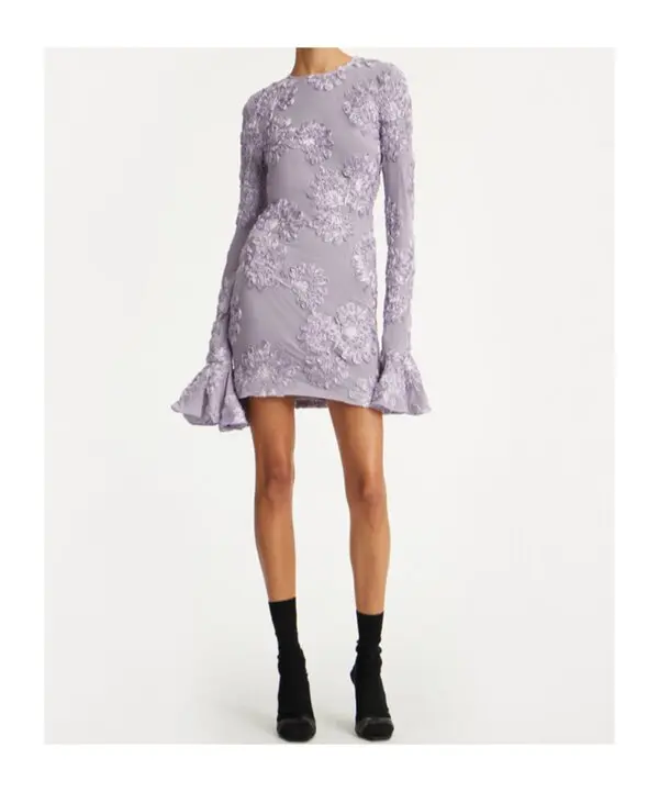 ROTATE BY BIRGER CHRISTENSEN Floral Appliqué Mesh Mini Dress - No