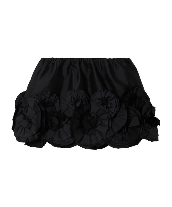 SHUSHU/TONG Floral Appliqué Midi Skirt - Black