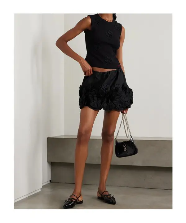 SHUSHU/TONG Floral Appliqué Midi Skirt