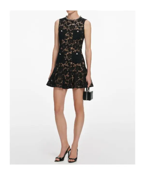 SELF-PORTRAIT Embellished-trim Lace Mini Dress