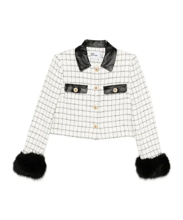SELF-PORTRAIT Checked Faux Fur Cuff Jacket