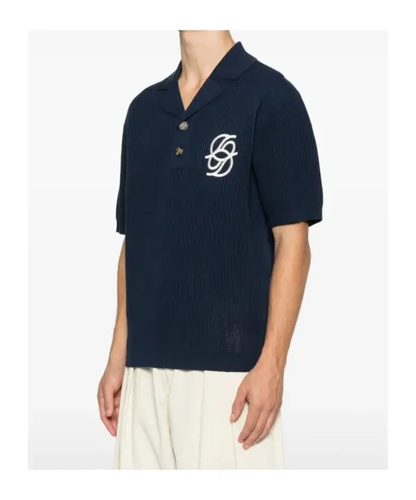 Drole De Monsieur Drôle De Polo Maille Monogramme Short Sleeve Polo Shirt - Navy