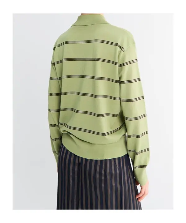 Dries Van Noten Striped Knit Polo Shirt - Olive Green