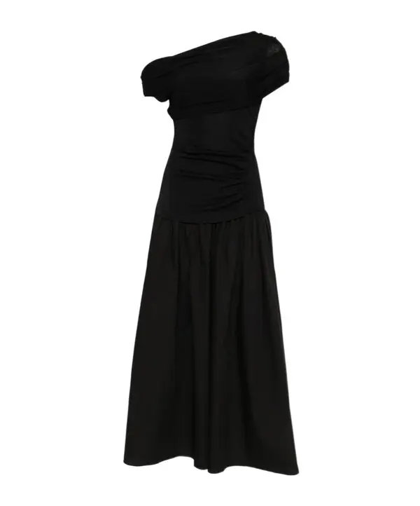 SELF-PORTRAIT Draped One-shoulder Midi Dress