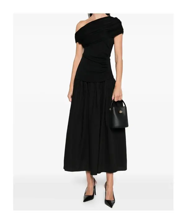 SELF-PORTRAIT Draped One-shoulder Midi Dress