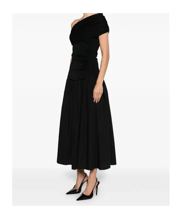 SELF-PORTRAIT Draped One-shoulder Midi Dress