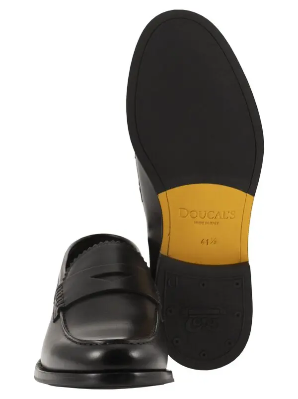 DOUCAL'S Raised Welt Penny Loafers - Black
