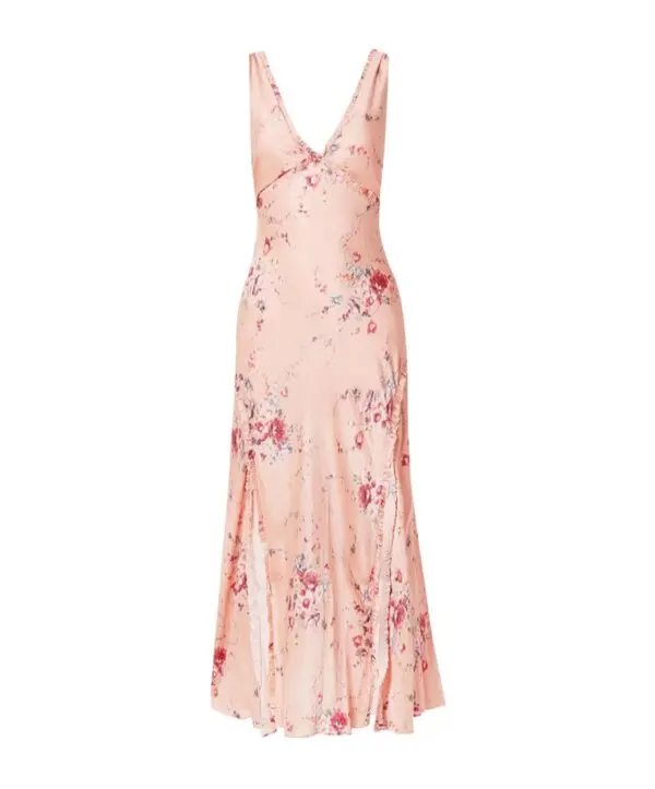 LoveShackFancy Kendall Ruffled Floral-print Silk-satin Maxi Dress - Pink