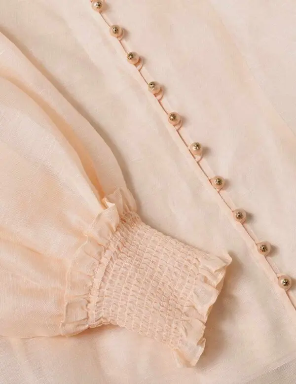 Zimmermann Rebellion Collared Blouse With Lace Trim And Billow Sleeves - Peach