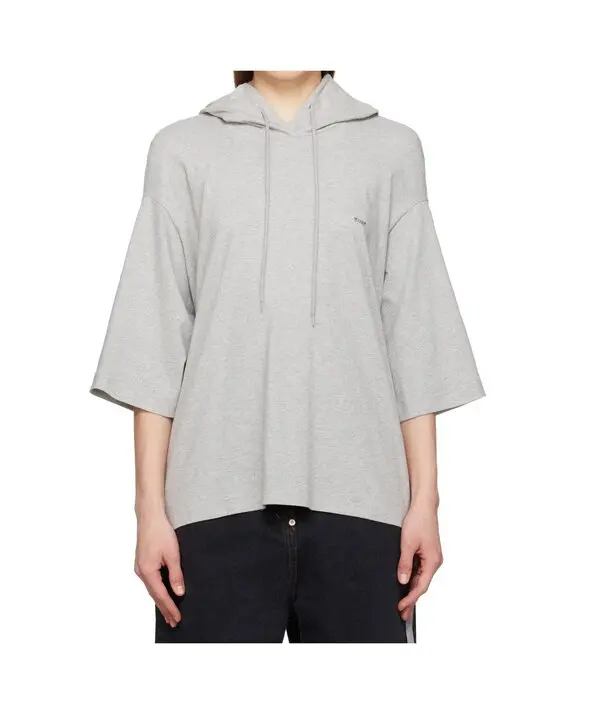 PUSHBUTTON Short Sleeve Hoodie With Open Back Detail - Grey