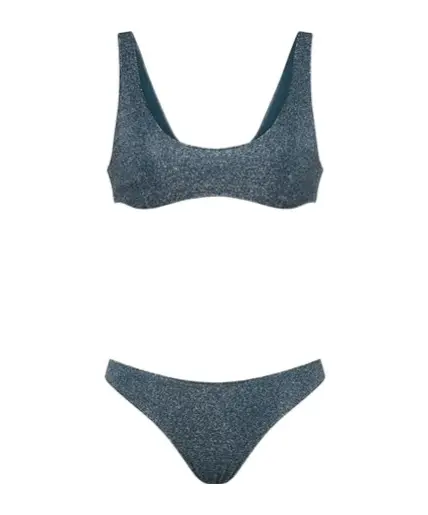 Oseree Shimmer Bikini Set With Wide Shoulder Straps And Elastic Waistband - Blue