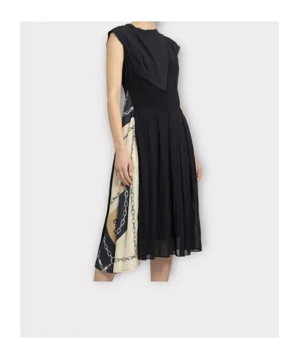 Loewe Asymmetrical Midi Dress With Pleated Skirt And Chain Print Panel