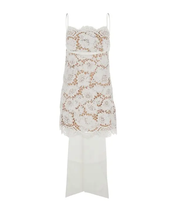 SELF-PORTRAIT Lace Scalloped-hem Bow Dress - White