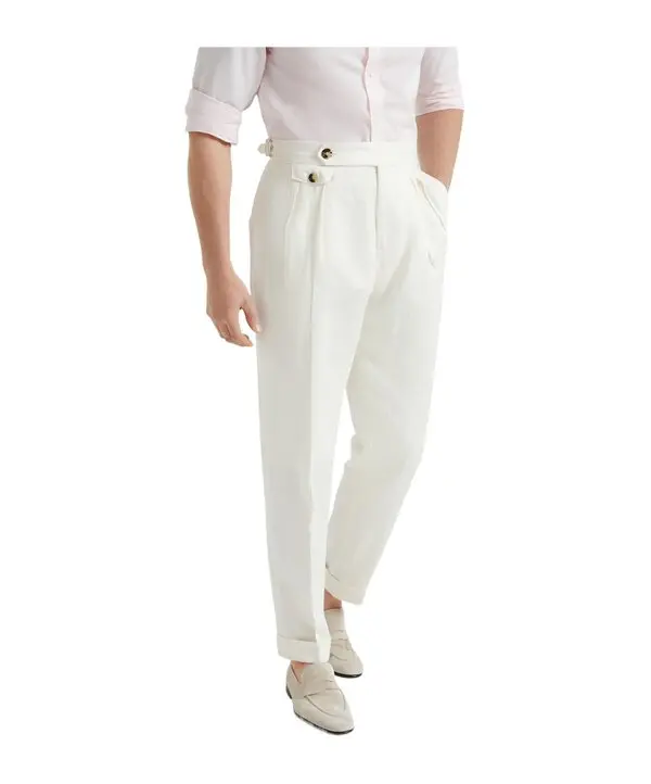 Brunello Cucinelli Tailored Pleated Trousers With Cuffed Hem - Off White