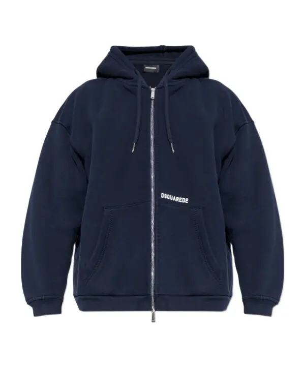 Dsquared2 Logo Detailed Zip Hoodie - Black