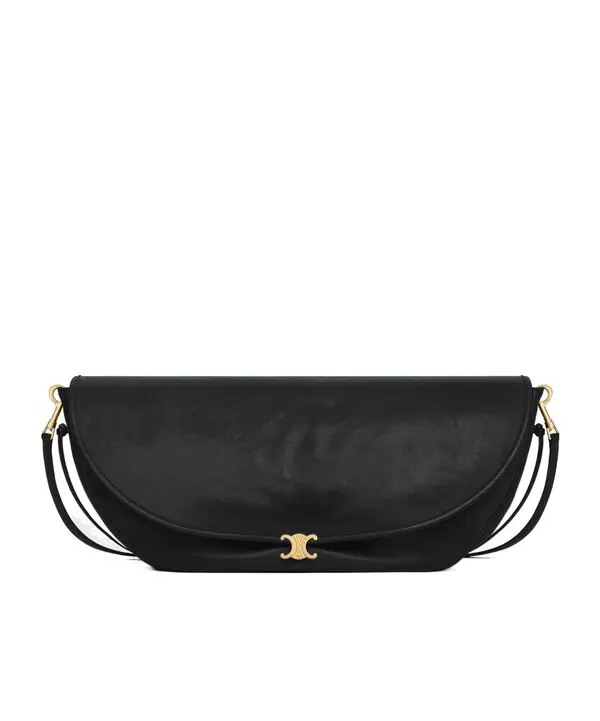 Celine Halfmoon Soft Triomphe Bag In Supple Shiny Lambskin - Black
