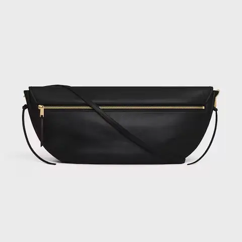 Celine Halfmoon Soft Triomphe Bag In Supple Shiny Lambskin - Black