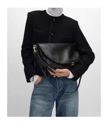 Celine Halfmoon Soft Triomphe Bag In Supple Shiny Lambskin - Black