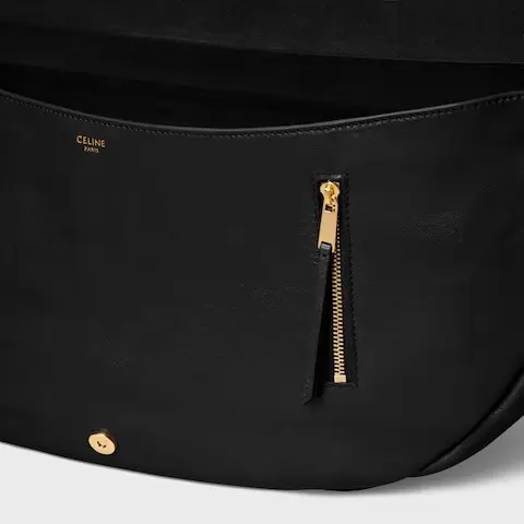 Celine Halfmoon Soft Triomphe Bag In Supple Shiny Lambskin - Black