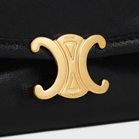 Celine Halfmoon Soft Triomphe Bag In Supple Shiny Lambskin - Black